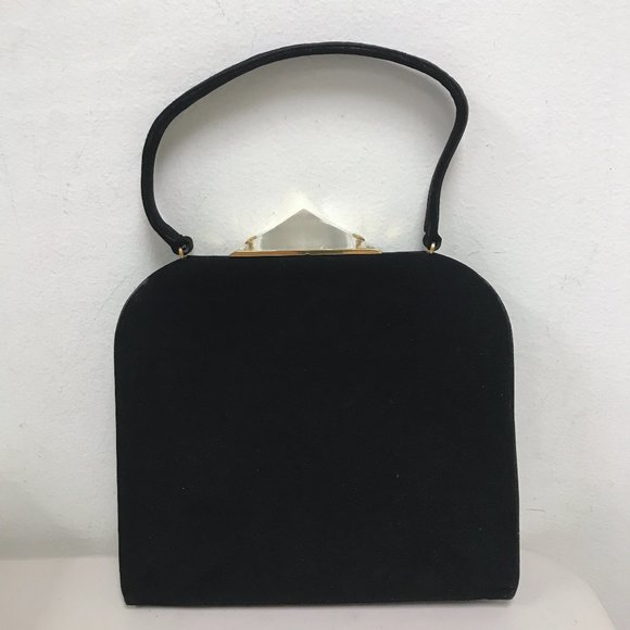 Koret | Bags | Koret Black Suede Lucite Dress Bag Purse Vintage Gold ...